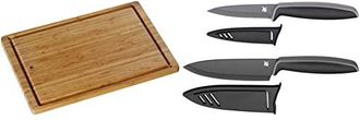 WMF Schneidebrett Bambus natur, 45 x 30 x 1,9 cm, Holzbrett groß - Tranchierbrett & Touch Messerset 2-teilig, Küchenmesser mit Schutzhülle, Spezialklingen