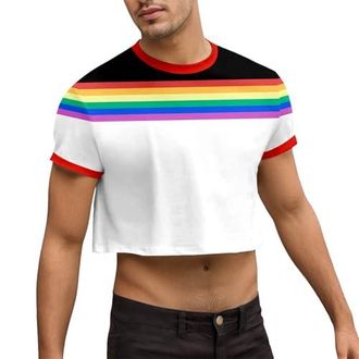 Generic T-shirt &agrave; manches courtes et col rond ray&eacute; pour homme, Blanc., XXL