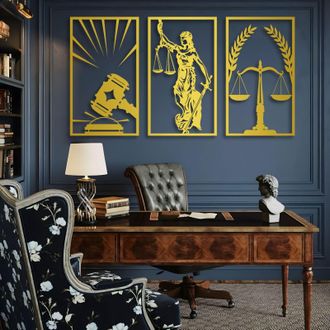 Generic Moderne minimalistische Metall-Wandkunst, Motiv: Justitia, Justitia-Waage, Wanddekoration f&uuml;r B&uuml;ro, Arbeitszimmer, Jura-Fakult&auml;t, Anwaltskanzlei (Gold