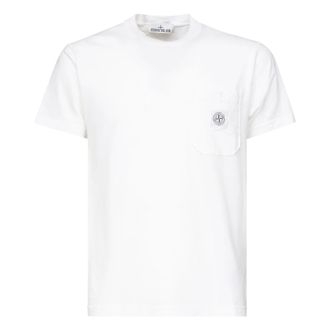 Stone Island Homme, Tops, Blanc, Taille: XL T-Shirt avec Poche