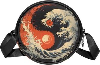 Generic Sac &agrave; bandouli&egrave;re rond pour femme, petit sac &agrave; bandouli&egrave;re chinois, Yin Yang avec fermeture &eacute;clair, bretelles r&eacute;glables, sac &agrave; main rond d&eacute;contract&eacute; p
