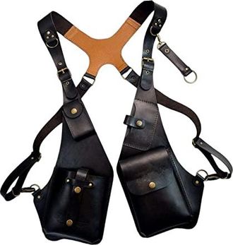 F Fityle Steampunk m&eacute;di&eacute;val en Cuir &eacute;paule Harnais Sac Coque de t&eacute;l&eacute;phone Portefeuille Double Poche &eacute;tui Pirate Costume Sac &agrave; Main Hommes, Noir