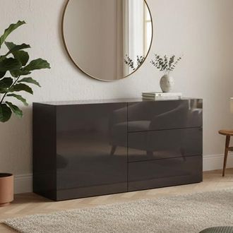 Dmora Kommode Enrico, K&uuml;chen-Sideboard mit 1 T&uuml;r und 3 Schubladen, Wohnzimmer-Buffet, K&uuml;chen-Sideboard, 100 % Made in Italy, 110 x 40 x 35 cm, gl&auml;nzendes An