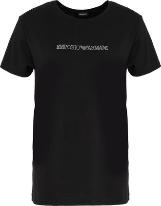 Emporio Armani Womans Essential Cotton Crewneck T-Shirt, Schwarz, L, Regular, Black Beauty, L