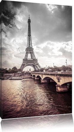 Pixxprint Eiffelturm in Paris, Größe: 120x80cm, Leinwandbild, fertig gespannt, Wandbild, Dekoration, Kunstdruck, kein Poster