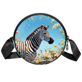 Generic Petit sac &agrave; bandouli&egrave;re rond pour femme, motif z&eacute;br&eacute; avec fermeture &eacute;clair, bretelles r&eacute;glables, sac &agrave; main rond d&eacute;contract&eacute; pour femmes et filles