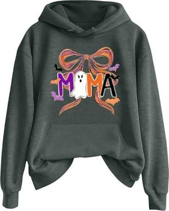 Generic 2026 Vestes pour femmes, chandail &agrave; capuche imprim&eacute; Halloween, sweatshirt &agrave; manches longues, d&eacute;contract&eacute;, confortable, pour lautomne, gris fonc&eacute;, XL