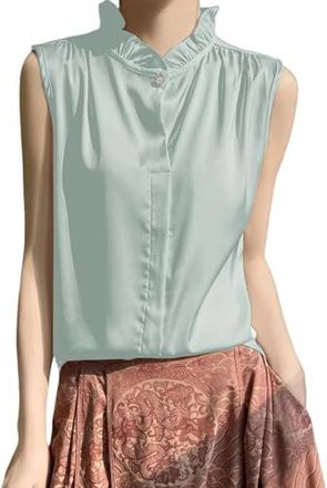 Generic Haut sans manches pour femme - Chemisiers en satin pour femme - D&eacute;bardeur habill&eacute; &agrave; bretelles larges - Haut habill&eacute; avec oreilles en bois champignons 