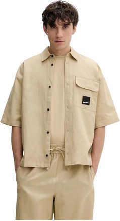 Karl Lagerfeld Leinen-Overshirt mit kurzen &Auml;rmeln - - Shirts - Herren - Beige - XL