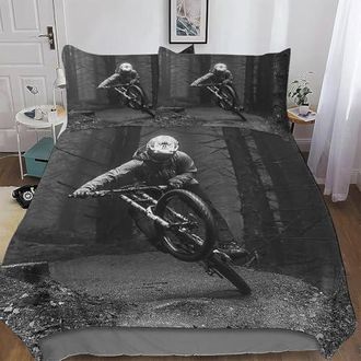 Generic Housse de Couette 220x240 V&eacute;Lo Parure de Lit 3D Imprim&eacute;e Microfibre Gar&ccedil;Ons Adolescents Housse Couette 2 Personnes avec Fermeture &eacute;clair + 2 Taie dore