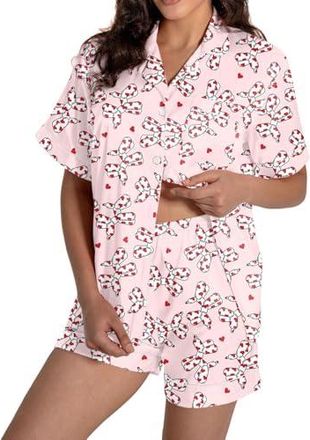 Generic Tenues deux pi&egrave;ces pour femmes 2026 Saint-Valentin pour femmes ensemble de shorts &agrave; manches courtes et col en V (4), rose vif, XXL