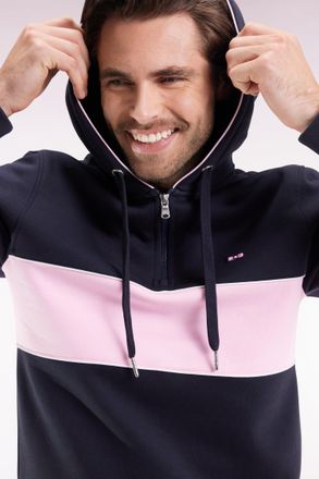 Eden Park Sweatshirt &Agrave; Capuche Semi-zipp&eacute; Marine Et Rose