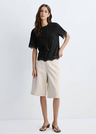 Mango T-shirt en coton d&eacute;tail broderies ajour&eacute;es noir - Femme - XXS - MANGO