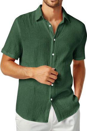 Onsoyours Hemd Herren Kurzarm Button Down Sommerhemd Musselin Leicht Strand Freizeit Businesshemd A Gr&uuml;n XXL