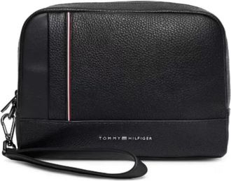 Tommy Hilfiger Femme, Sacs, Bleu, Taille: ONE Size Pochette &agrave; dragonne Pebble Grain Signature Tape