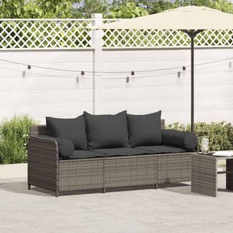 Festnight Gartensofa 3-Sitzer Grau 170 cm Poly Rattan Gartenm&ouml;bel mit dicken Sitzkissen Modernes Design Robust und platzsparend f&uuml;r Balkon Wintergarten und Terr