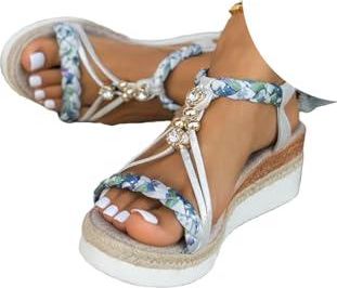 Generic Sandales boh&egrave;me pour femme 2026 - Chaussures plates d&eacute;t&eacute; habill&eacute;es avec sangle de cheville &eacute;lastique - Chaussures de plage antid&eacute;rapantes - Confortabl