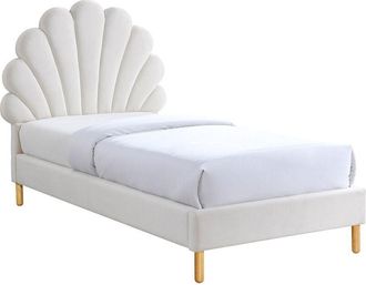 Vente-Unique Lit coquillage 90 x 190 cm - Velours - Blanc - MOANA