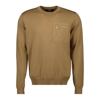 Fendi Brauner Wollpullover mit Rundhalsausschnitt - - Knitwear - Herren - Braun - M