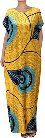 Generic Robes boh&egrave;me 2026 pour femmes, robe d&eacute;contract&eacute;e imprim&eacute;e, manches courtes, poches amples, col rond, longues vacances, jaune, L