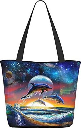 AOOEDM Starry Moon and Dolphin Ladies Shopping Bag 13x11x7in.Le cadeau parfait pour la Saint-Valentin.Cest de la Saint-Valentin pour maman, fille, &eacute;pouse, et
