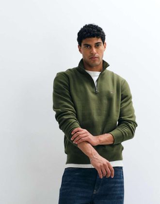 Tommy Hilfiger sweat-shirt &eacute;pais zipp&eacute; au quart, motif drapeau, kaki-Vert