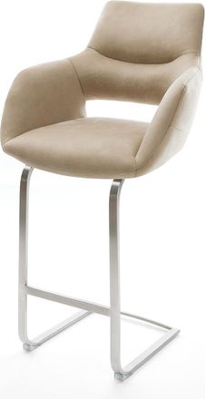 DELIFE Barstuhl Yago-Flex Mikrofaser Beige Vintage Freischwinger Flach Edelstahl Silberfarben Taschenfederkern, Barst&uuml;hle