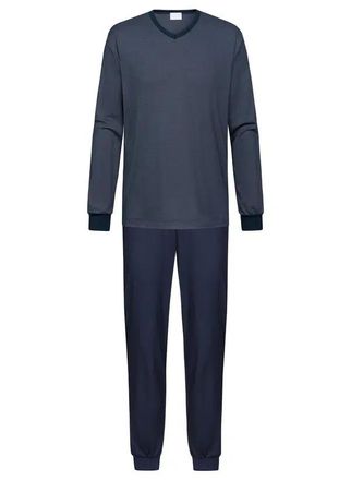 Mey Mey Herren Pyjama blau Reine Baumwolle Gestreift