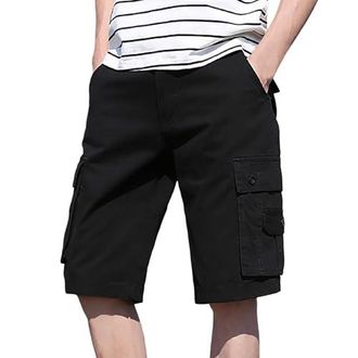 Generic Pantalon cargo pour homme - Style d&eacute;contract&eacute; - Pour l&eacute;t&eacute; - Confortable - Streetwear - Couleur unie - Coupe ample, Noir, 44
