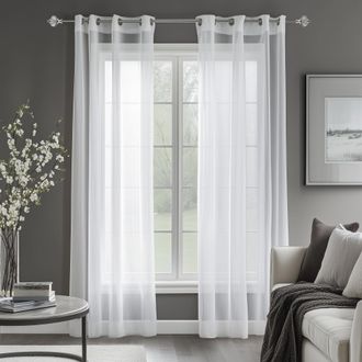 Deconovo Stores Gardinen mit Ösen Ösenvorhang Transparent Leinenoptik Vorhang Gardine Voile, 180x140 cm(HöhexBreite), Weiß, 2er Set