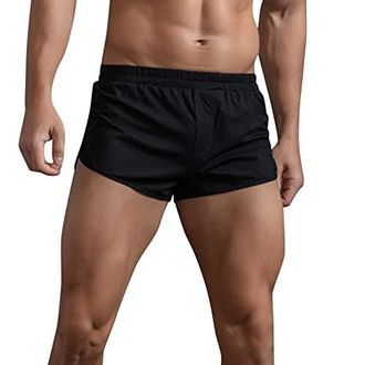 Generic Sous-v&ecirc;tement pour homme - Couleur unie - En coton - &Eacute;lastique - Ample - D&eacute;contract&eacute; - Course &agrave; pied - Short de plage - Pantalon de maison, Noir, 3XL