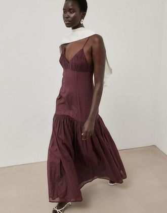NA-KD Robe fronc&eacute;e &agrave; bretelles - Marron