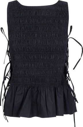 Ganni Femme, Tops, Noir, Taille: 40 FR Haut Smock &agrave; Liens en Popeline de Coton