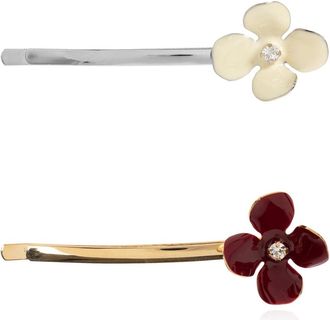 Marni Femme, Accessoires, Gris, Taille: ONE Size Set of 2 Enamel Flower Hair Clips