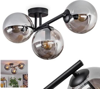 HOFSTEIN Deckenleuchte Gastor, 3-flammige Deckenlampe aus Metall/Glas in Schwarz/Rauchfarben, moderne Leuchte im Retro/Vintage-Design (Schirme Ø 15 cm), E14, E