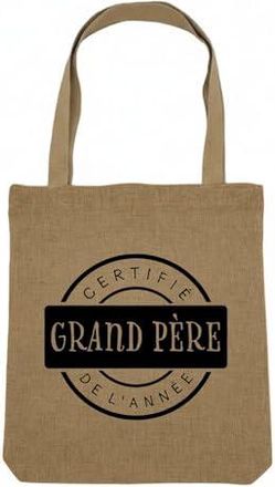 Fabulous Sac Shopping Tote Bag Aspect Lin - Certifi&eacute; Grand-P&egrave;re de lAnn&eacute;e Papy - Sac de Courses Toile Epaisse 360g Beige Naturel Cabas Port&eacute; Epaule Solide Impr