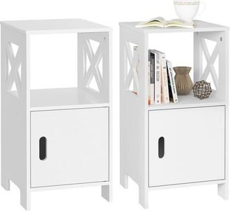 Woltu Woltu - Lot de 2 tables de chevet &eacute;troites 30x30x60cm - MDF blanc - 1 casier ouvert et 1 compartiment avec porte - Charge max 25kg