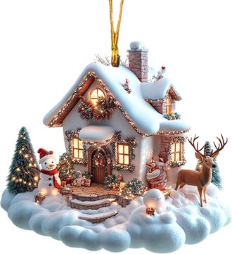 Generic Weihnachtsdorf-Ornamente aus Acryl - Schneehaus Anh&auml;nger mit Baummotiv | Festliche Winterdekoration f&uuml;r Zuhause, h&auml;ngendes Urlaubsornament f&uuml;r Dorfaus