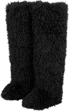 Generic Bottes dhiver en laine dagneau pour femme - Bottes hautes - Bottes longues avec bout rond - Bottes au-dessus du genou pour femme - 41, Noir, 41 EU