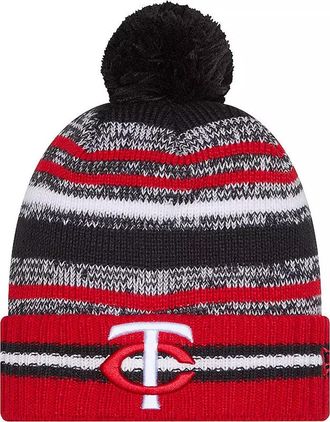 New Era Minnesota Twins Onfield Sport-Baseball-Strickm&uuml;tze mit B&uuml;ndchen, rot gestreift, MLB Cheer Cuff Strickm&uuml;tze