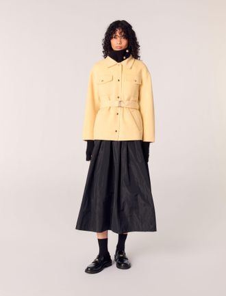 Maje Manteau Court Double Face Ceintur&eacute; - Jaune - Taille 36 - Maje