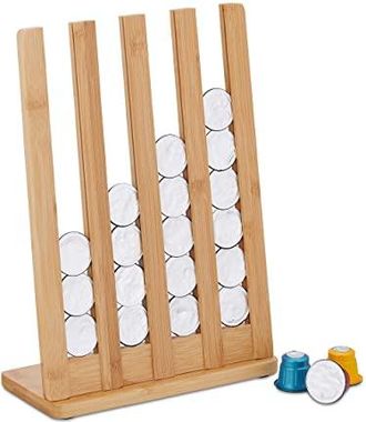 Relaxdays Kapselhalter kompatibel mit Nespresso, 32 Kapseln, Kaffeekapselhalter Bambus, HBT: 32 x 22,5 x 10 cm, Natur