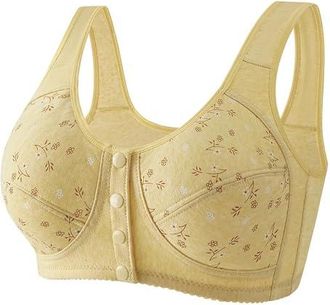 Generic Soutien-gorge sans fil avec fermeture sur le devant - Doux et confortable - Soutien sans couture - Brassi&egrave;re l&eacute;g&egrave;re &agrave; porter au quotidien, jaune, XXL