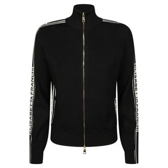 Elisabetta Franchi Femme, Pulls, Noir, Taille: 42 FR Cardigan en Viscose avec Bandes Contrast&eacute;es
