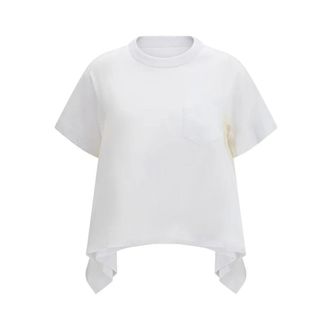 sacai Femme, Tops, Blanc, Taille: 40 FR T-Shirt Ras du Cou en Coton
