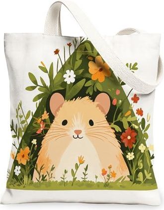 Generic Sac fourre-tout en toile motif hamster printanier pour faire du shopping, 33 x 38,1 cm, sac d&eacute;picerie r&eacute;utilisable pour femme, joli motif botanique, e