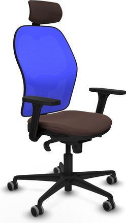 Piqueras y Crespo B&uuml;rostuhl mit 3D-Armen, h&ouml;henverstellbare Lendenwirbelst&uuml;tze und h&ouml;henverstellbares Kopfteil, Blau/Dunkelbraun