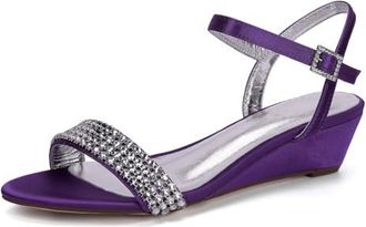 Generic Chaussures De Mariage Sandales Compensées Strass Élégance Et Confort Eté Talon Mariée Soirée Chaussures Femmes 4Cm,Dark Purple,37 EU