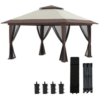 OUTSUNNY Tonnelle barnum de jardin pop-up pliant 3,92L x 3,92l x 2,83H m sacs de lestage et transport inclus beige