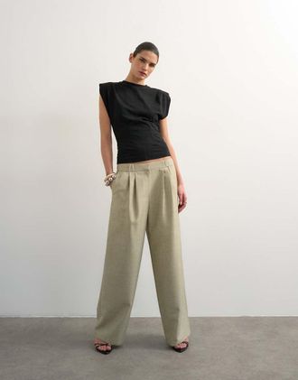 Topshop Pantalon habill&eacute; textur&eacute; uni &agrave; taille &eacute;lastique - Taupe-Neutre